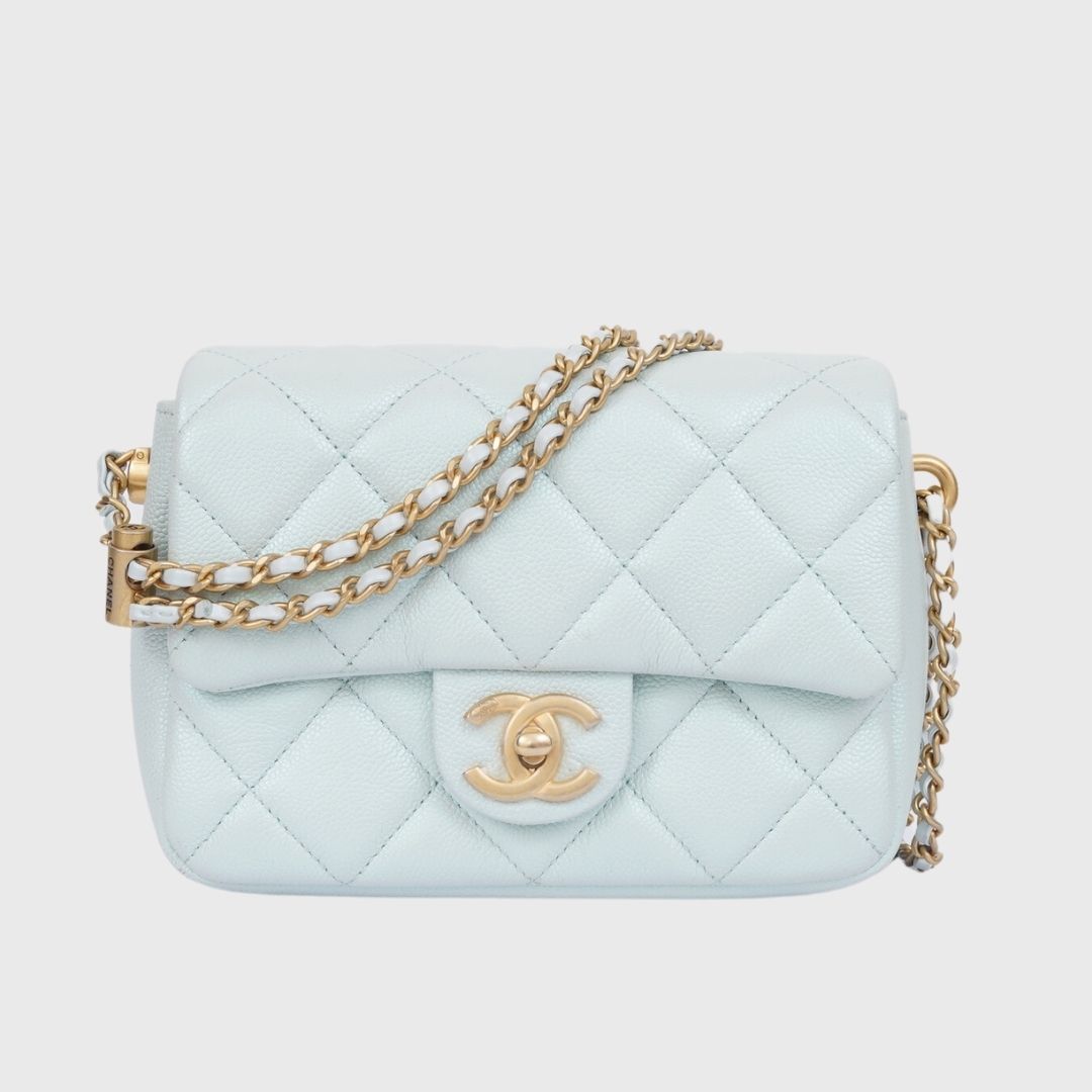Chanel Classic 7.5 Caviar Iridescent Light Blue GHW Microchip – Perrine ...